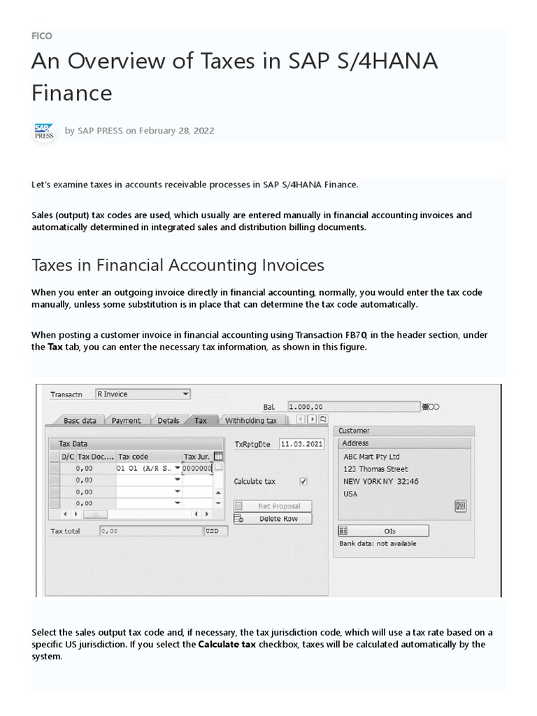 An Overview of Taxes in SAP S - 4HANA Finance | PDF | Invoice | Taxes