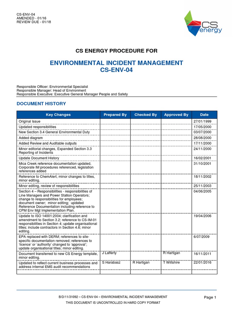 CS-EnV-04 - Environmental Incident Management (01 16) - CS Energy ...