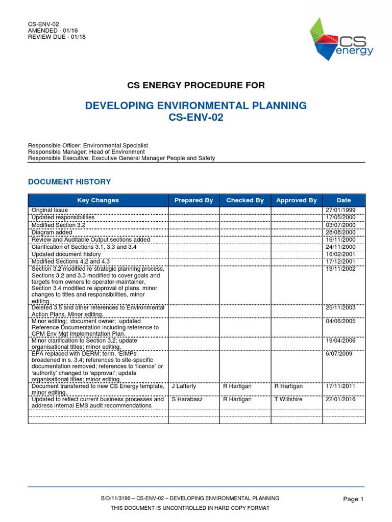 CS-EnV-02 - Developing Environmental Planning (01 16) - CS Energy Registered | PDF
