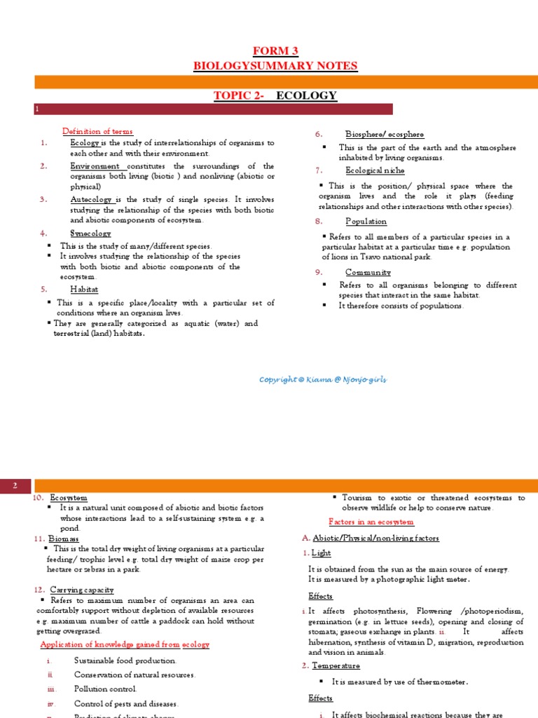 BIOLOGY ... F3 - Ecology Summary Notes | Download Free PDF | Food Web ...