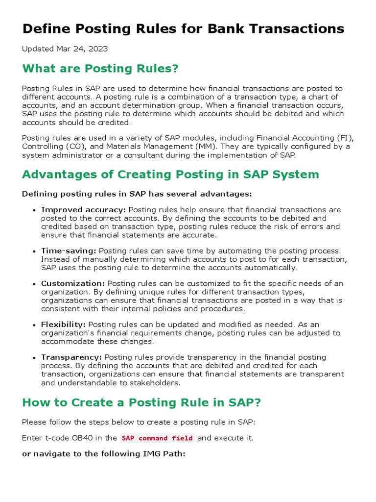 Define Posting Rules For Bank Transactions | PDF | Business | Computers