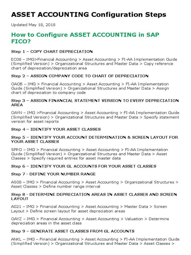 ASSET ACCOUNTING Configuration Steps | PDF