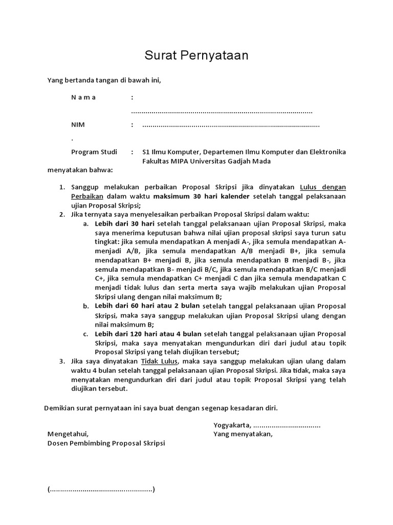 Surat Pernyataan Proposal Skripsi | PDF | Bisnis | Seni