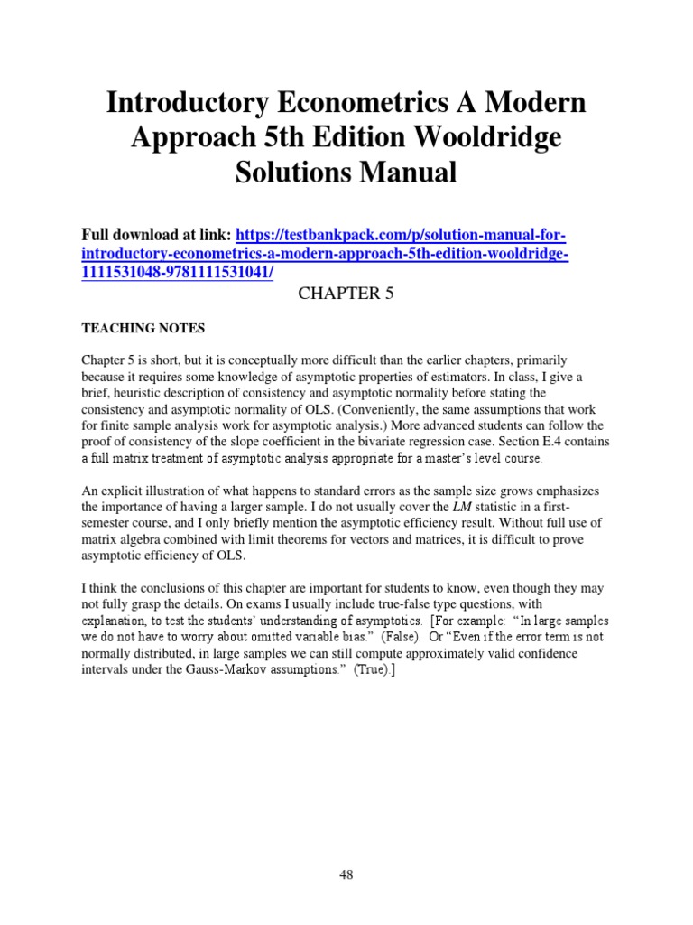 Introductory Econometrics A Modern Approach 5th Edition Wooldridge Solutions Manual 1 | PDF ...