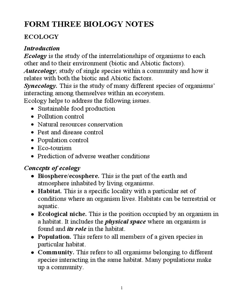 Form Three Biology Notes - 1641844751 | PDF