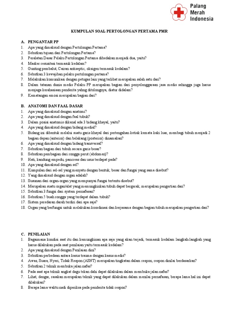 Kumpulan Soal Pertolongan Pertama PMR | PDF | Pengembangan Diri