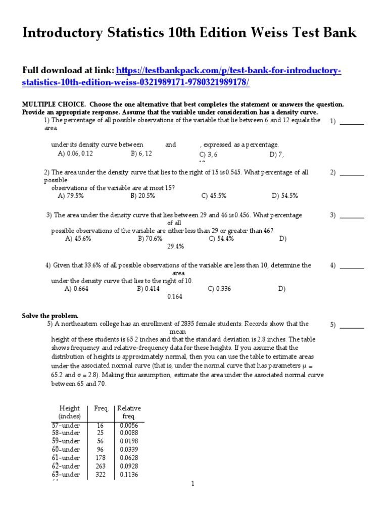 Introductory Statistics 10th Edition Weiss Test Bank 1 | PDF | Standard ...