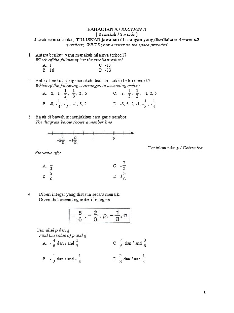 Ujian 1 Math f1 2023 | PDF