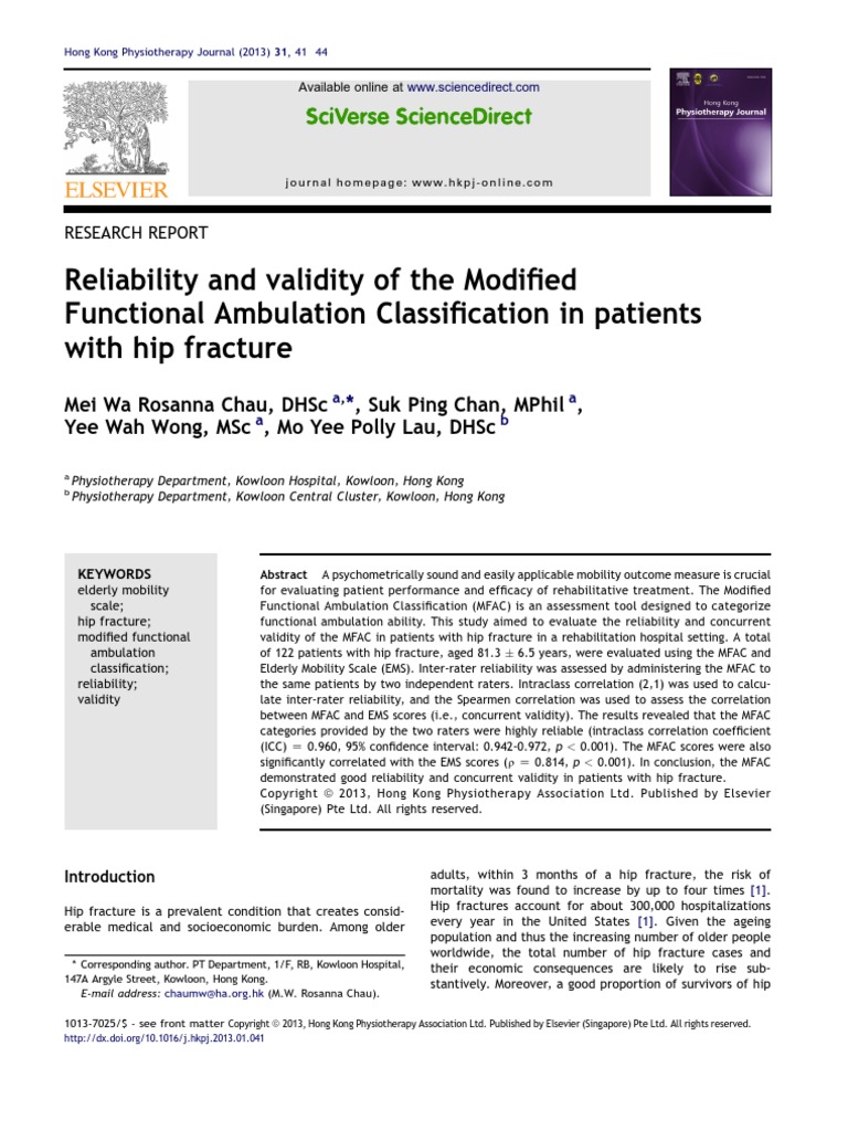 Reliability and validity of the Modified Functional Ambulation ...