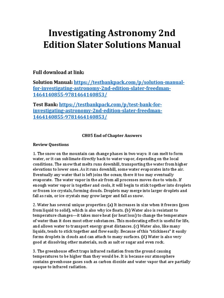 Investigating Astronomy Solutions Manual | PDF | Earth | Water