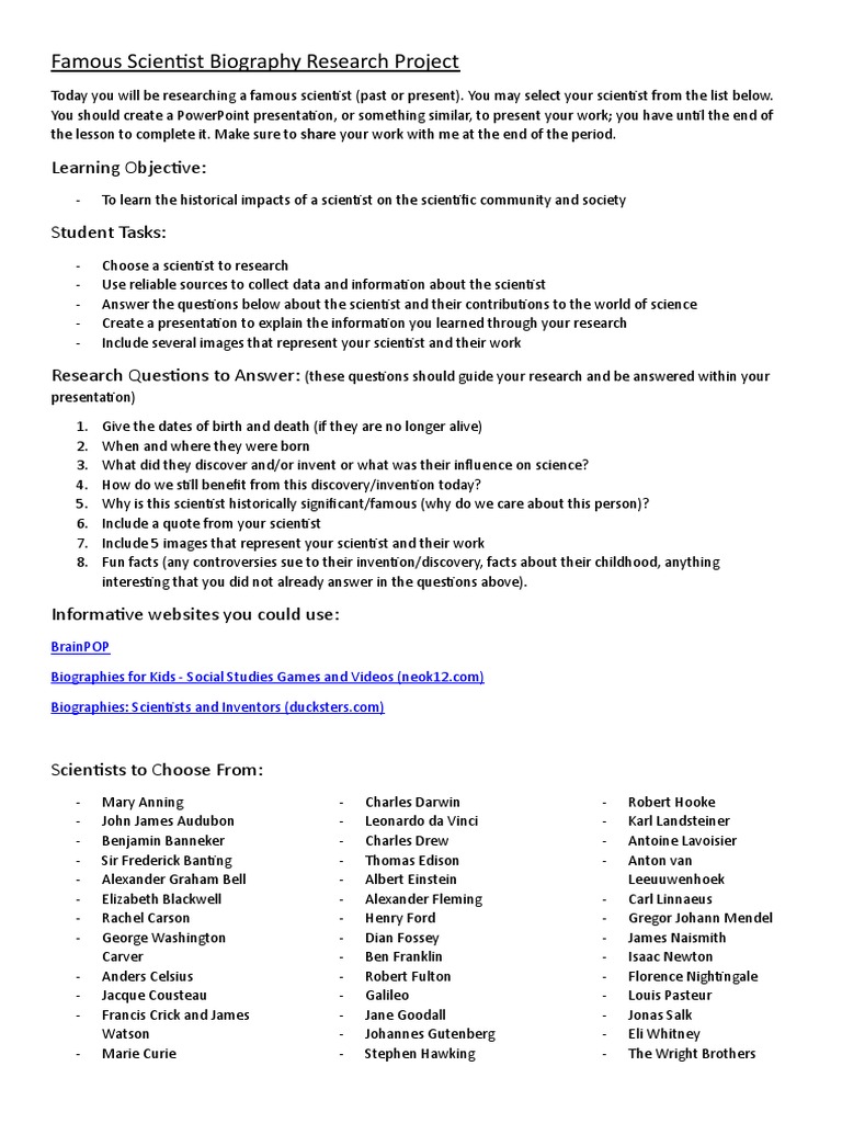 Famous Scientist Biography Project | PDF | Young Adult