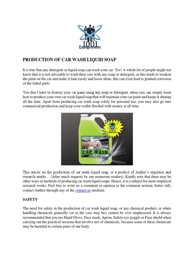 Production of Car Wash Liquid Soap PDF | PDF