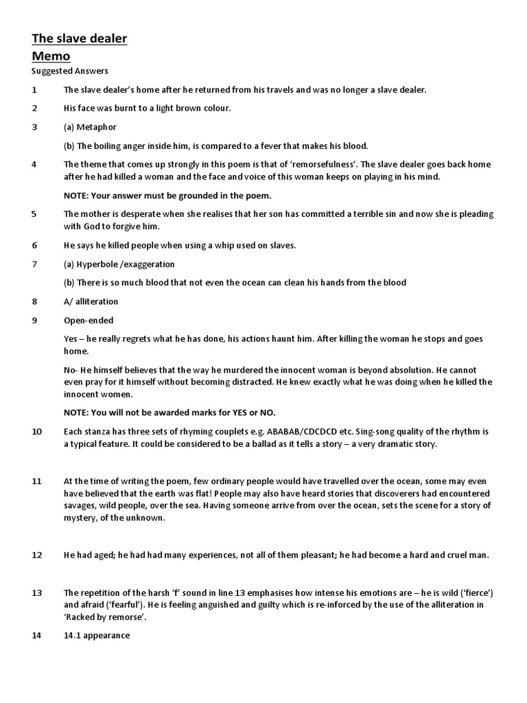 The Slave Dealer - Memo | PDF | Poetry