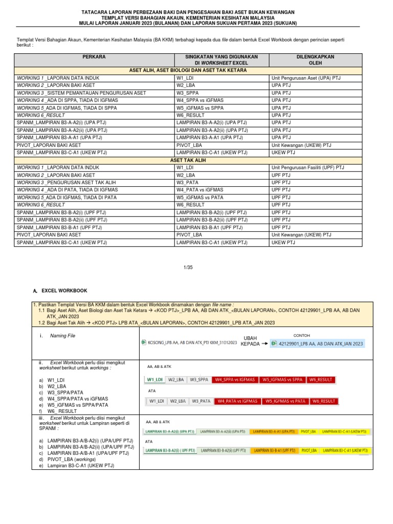 Panduan Pengisian Templat Laporan Perbezaan Dan Pengesahan Baki Aset Bukan Kewangan PTJ KKM ...