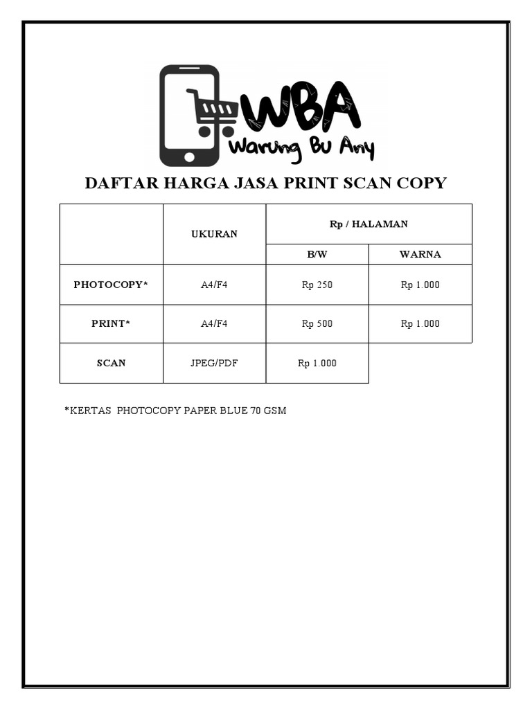 Daftar Harga Jasa Print Scan | PDF