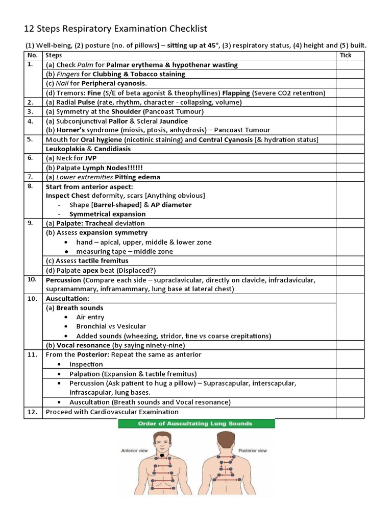 RS 12 Steps Respiratory Examination Checklist | PDF