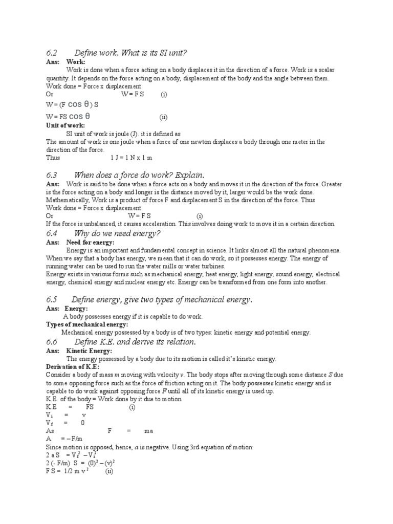 Chapter 6 Work Energy | PDF | Watt | Power (Physics)