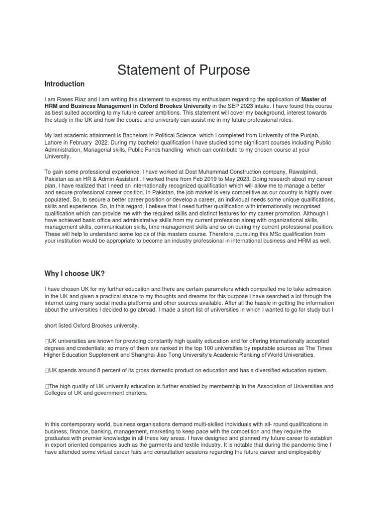 Sop Bcu1 | PDF | University | United Kingdom