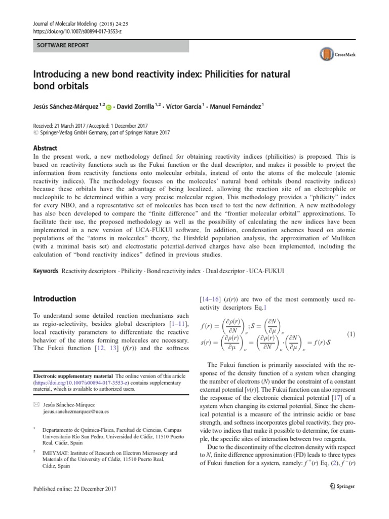 Introducing A New Bond Reactivity Index: Philicities For Natural Bond ...