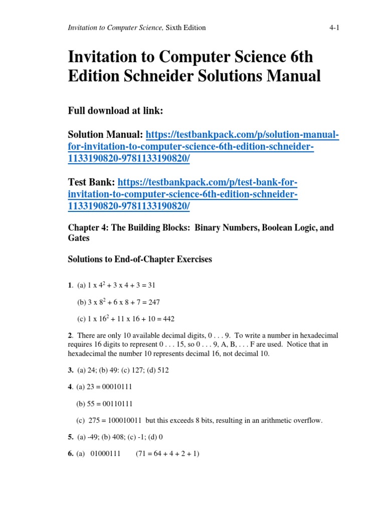 Invitation To Computer Science 6th Edition Schneider Solutions Manual 1 ...