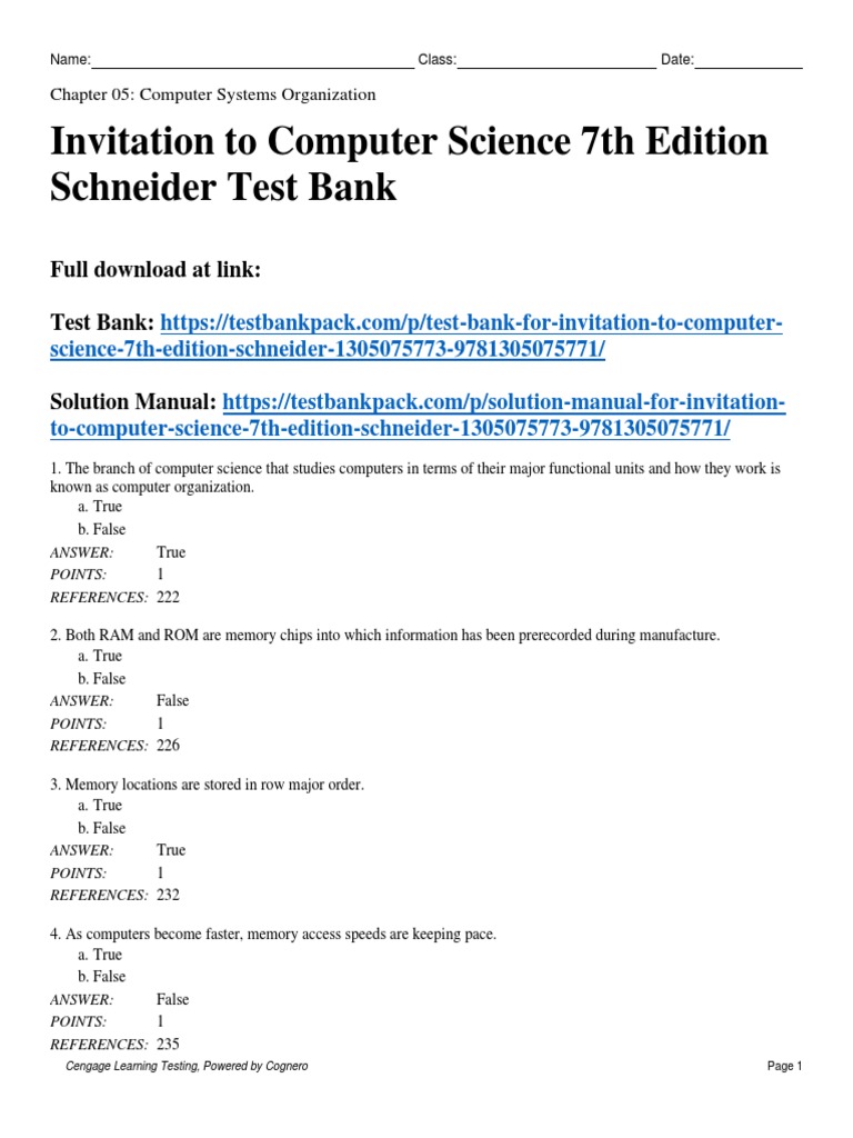 Invitation To Computer Science 7th Edition Schneider Test Bank 1 | PDF ...