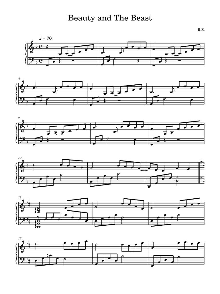 Beauty and The Beast Piano SOLO - R.Z. | PDF