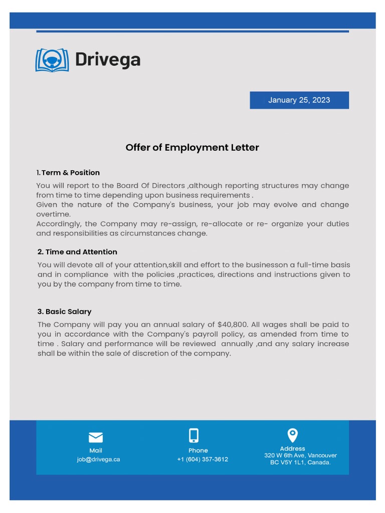 Employment Contract - Agreement Letter | PDF