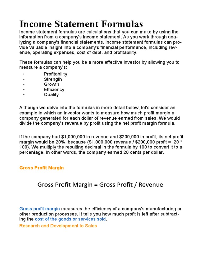 Income Statement Formulas | PDF