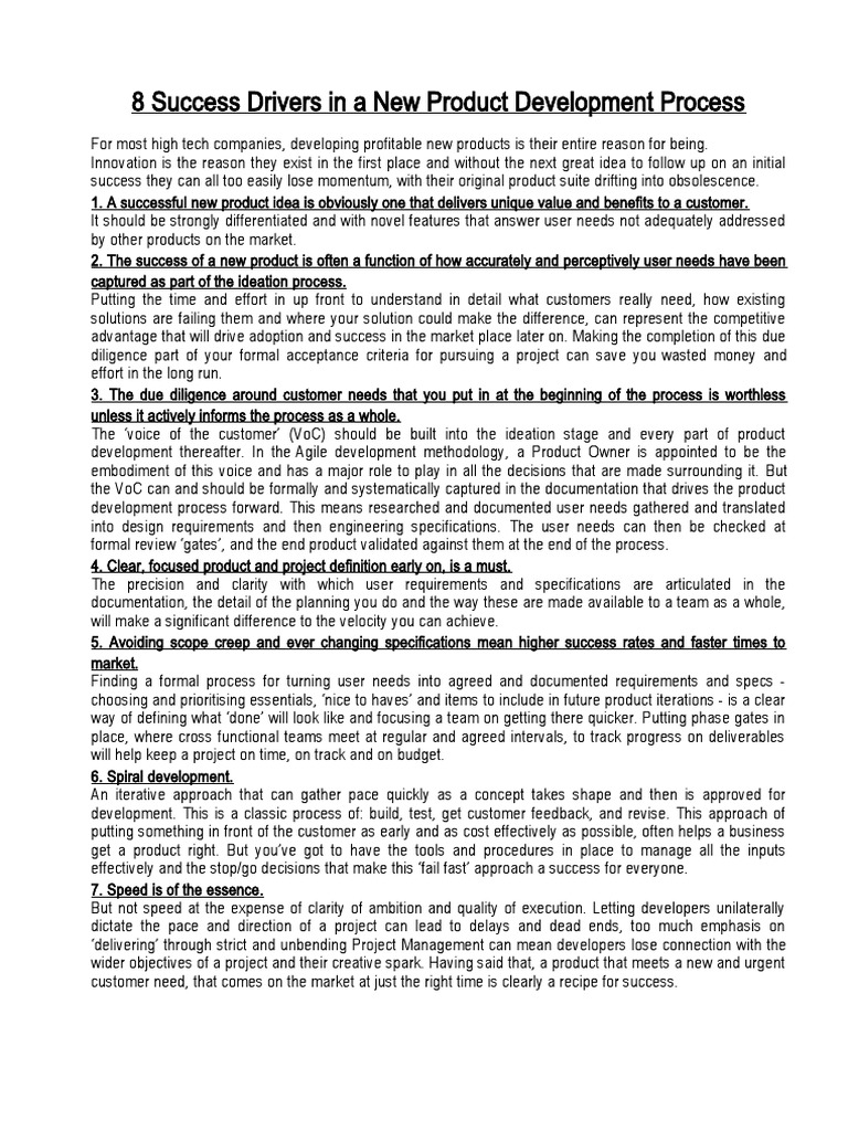 8 Success Drivers in A New Product Development Process | PDF | Specification (Technical Standard ...