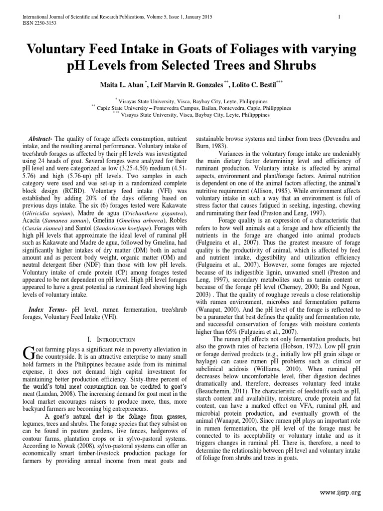 Voluntary Feed Intake in Goats of Foliag | PDF | Technology & Engineering