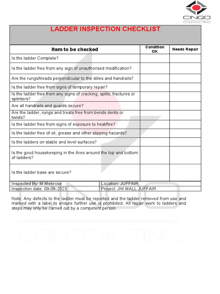 Ladder Inspection Report | PDF