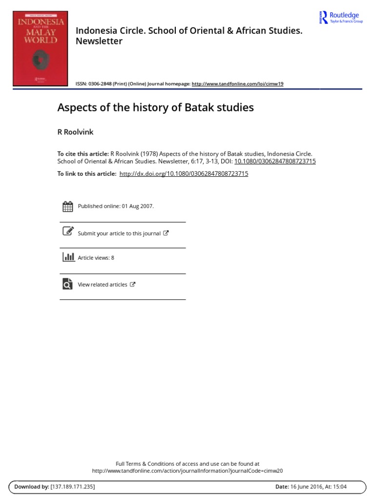 Roolvink-1978-Aspects of The History of Batak Studies | PDF