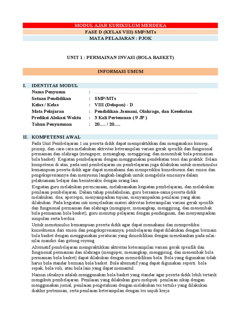 Modul PJOK 8 Unit 1 | PDF