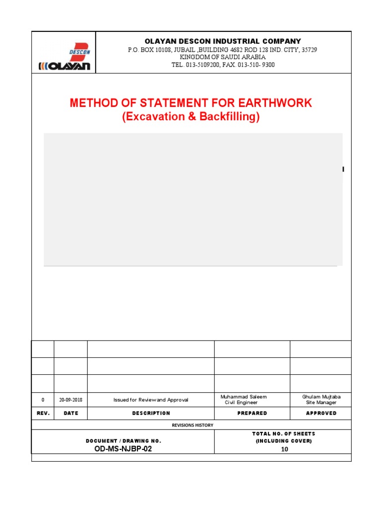 Method Statement For Earthwork PDF Free | PDF