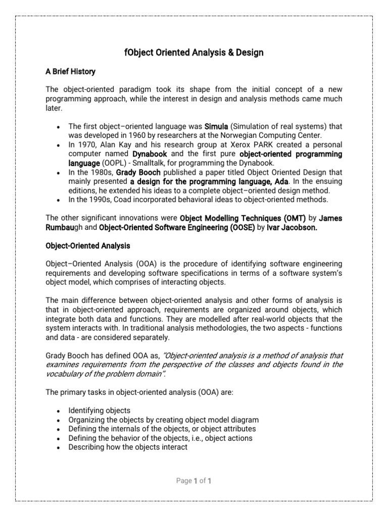 Object Oriented Analysis And Design Class Notes Pdf