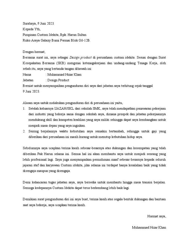 Template Surat Resign | PDF Template Surat Resign | PDF