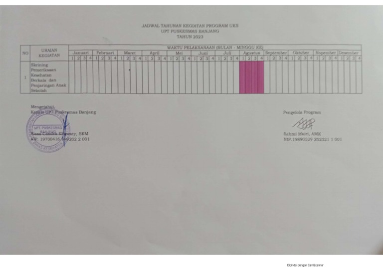 Jadwal Kegiatan Program UKS Tahun 2023 | PDF