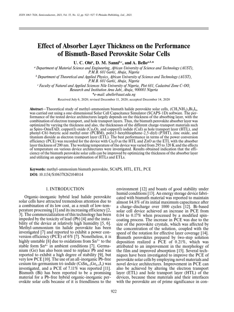 2 Effect Of Absorber Layer Thickness On The Performance Pdf
