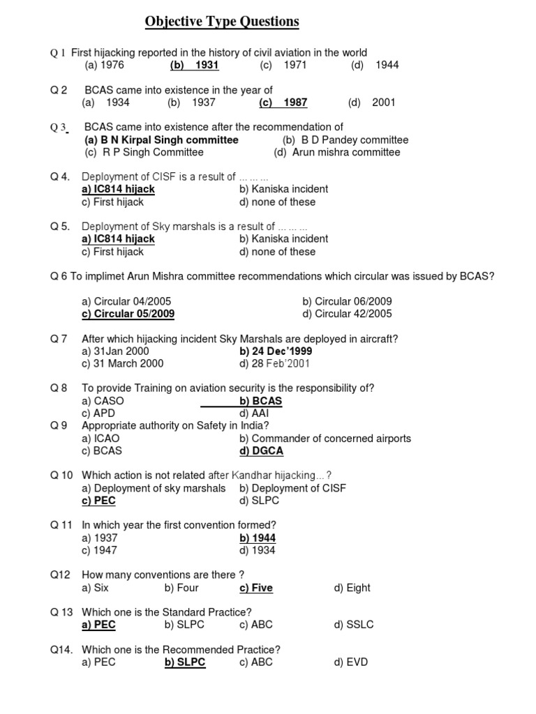 Objective Type Questions With Answers Pdf Airport Security Airport