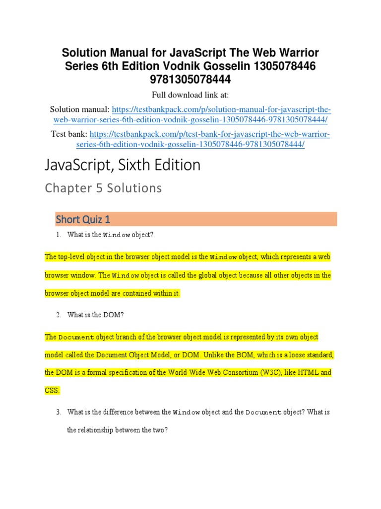 JavaScript The Web Warrior Series 6th Edition Vodnik Solutions Manual 1 ...