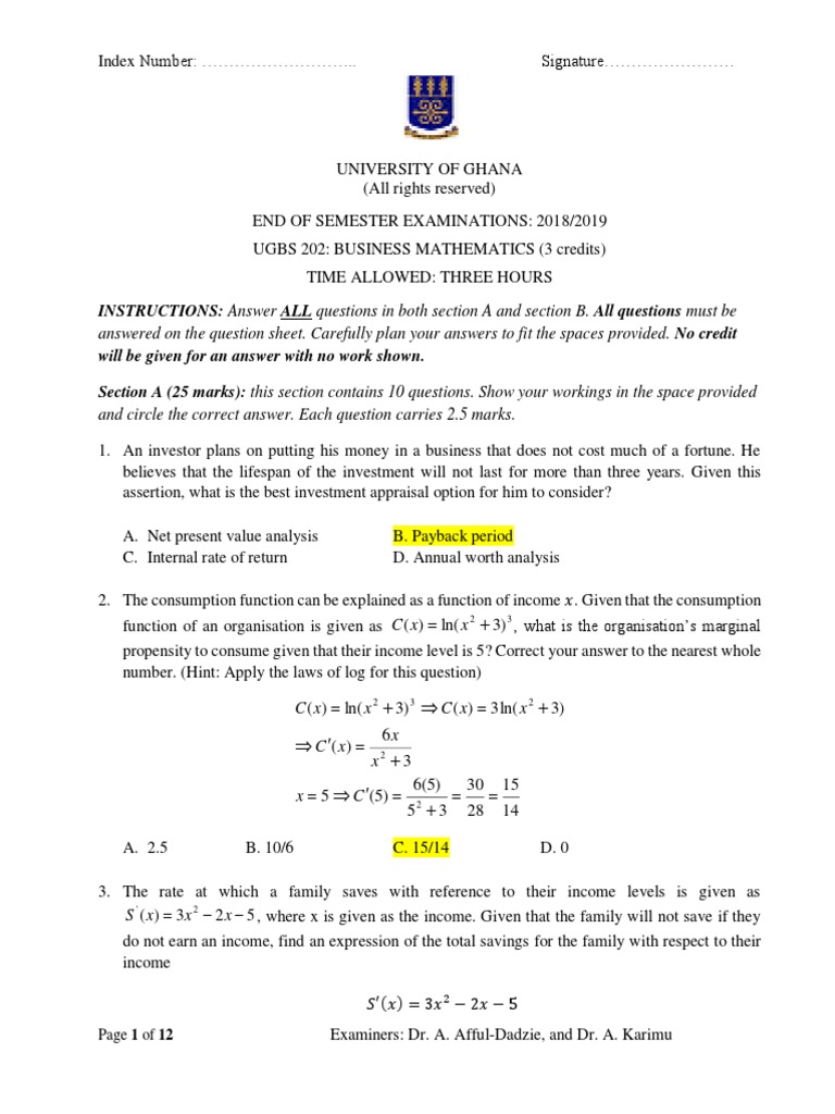 Business Mathematics Exam Questions | PDF