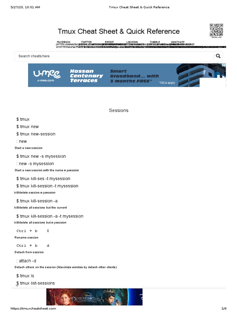 Tmux Cheat Sheet & Quick Reference | PDF