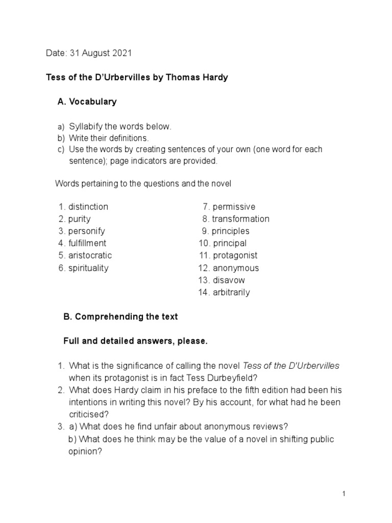 Tess of The D'urbervilles | PDF