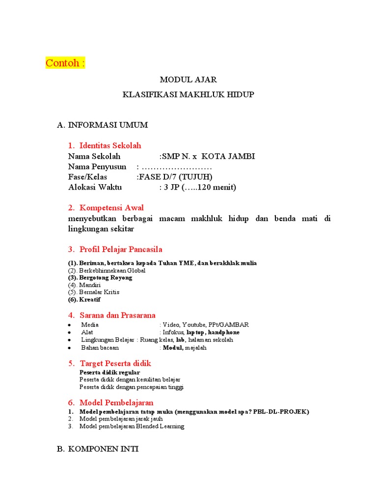 Contoh PENYUSUNAN MODUL AJAR | PDF