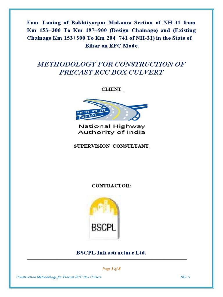 Precast RCC Box Culvert Methodology | PDF | Concrete | Building Materials
