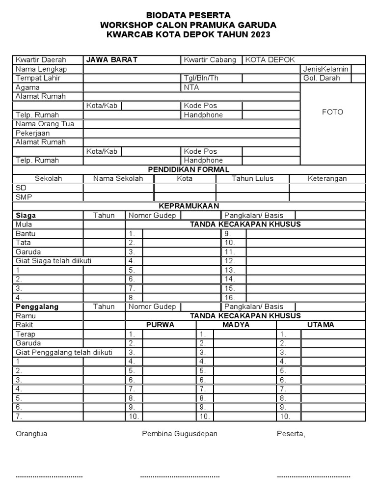 Biodata Calon Pramuka Garuda-1 | PDF