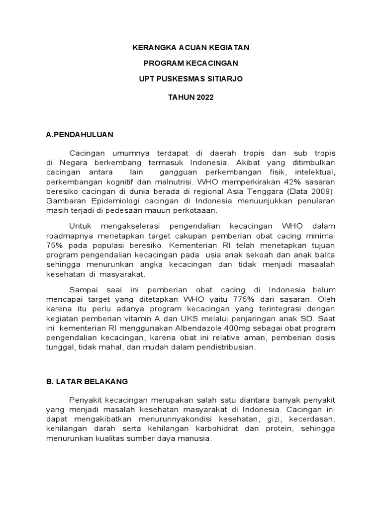 KAK 2 Kecacingan 2022 | PDF