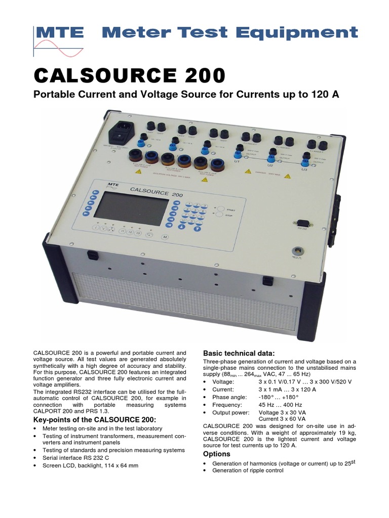 MTE Calsource 200_Portable Current and Voltage Source for Current up to ...