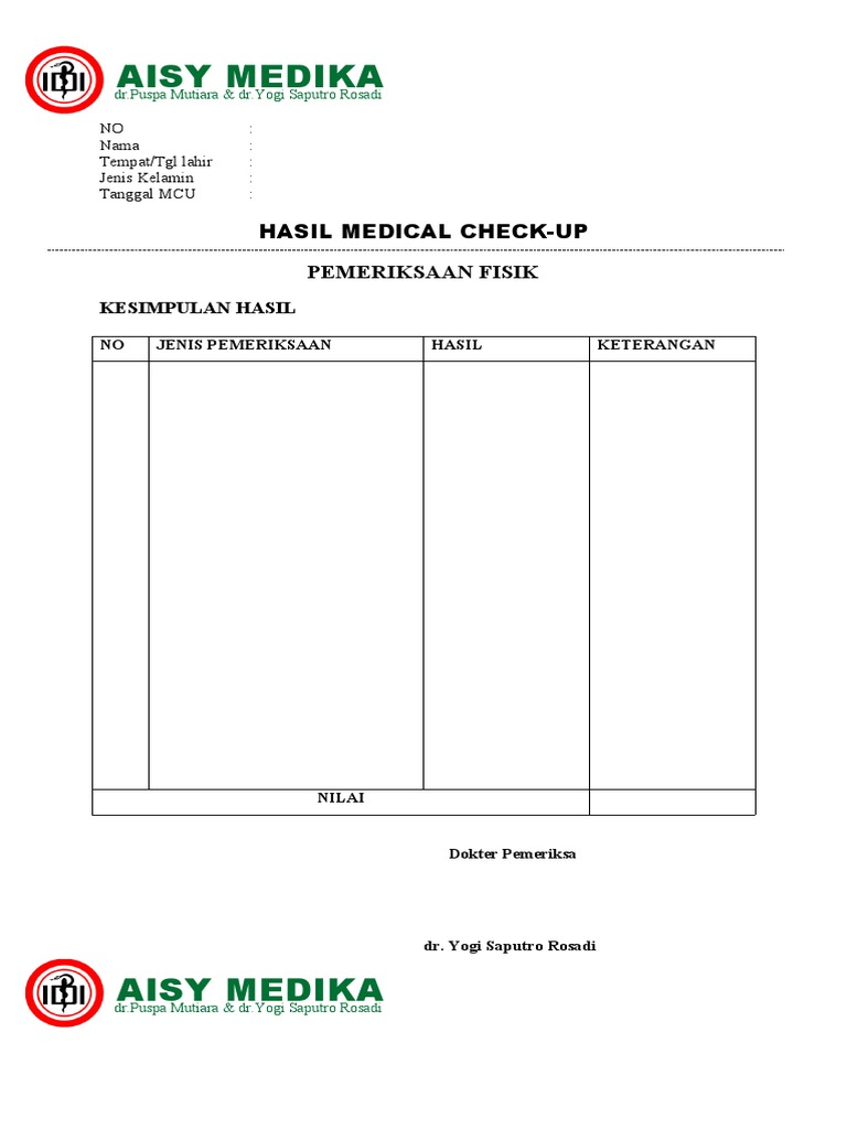 Form Medical Check Up Benar | PDF