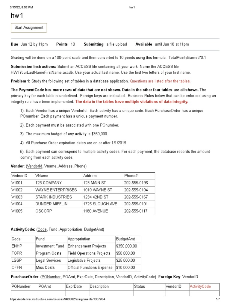 Hw 1 Pdf Databases Computer Programming